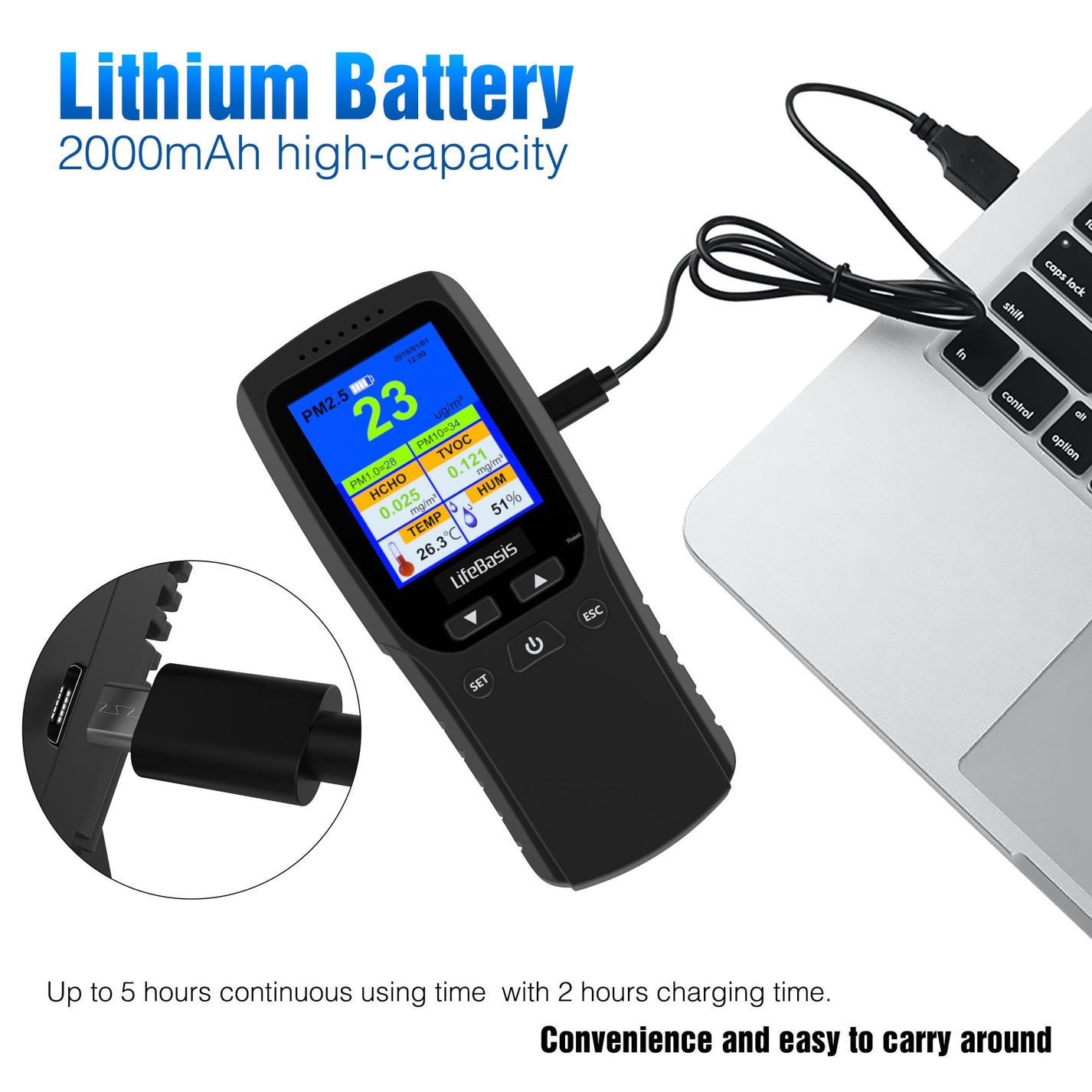 LifeBasis Formaldehyde Detector Air Quality Monitor for HCHO TVOC VOC ...